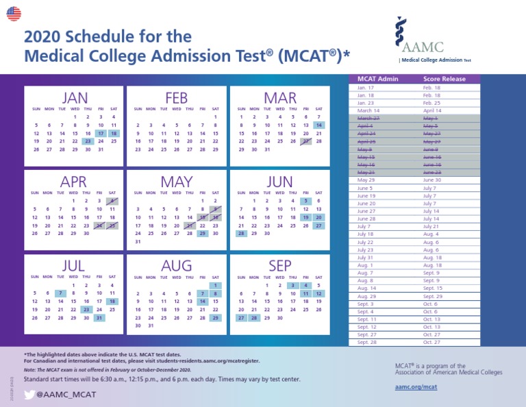 2020 Schedule For The Medical College Admission Test (Mcat) | PDF ...