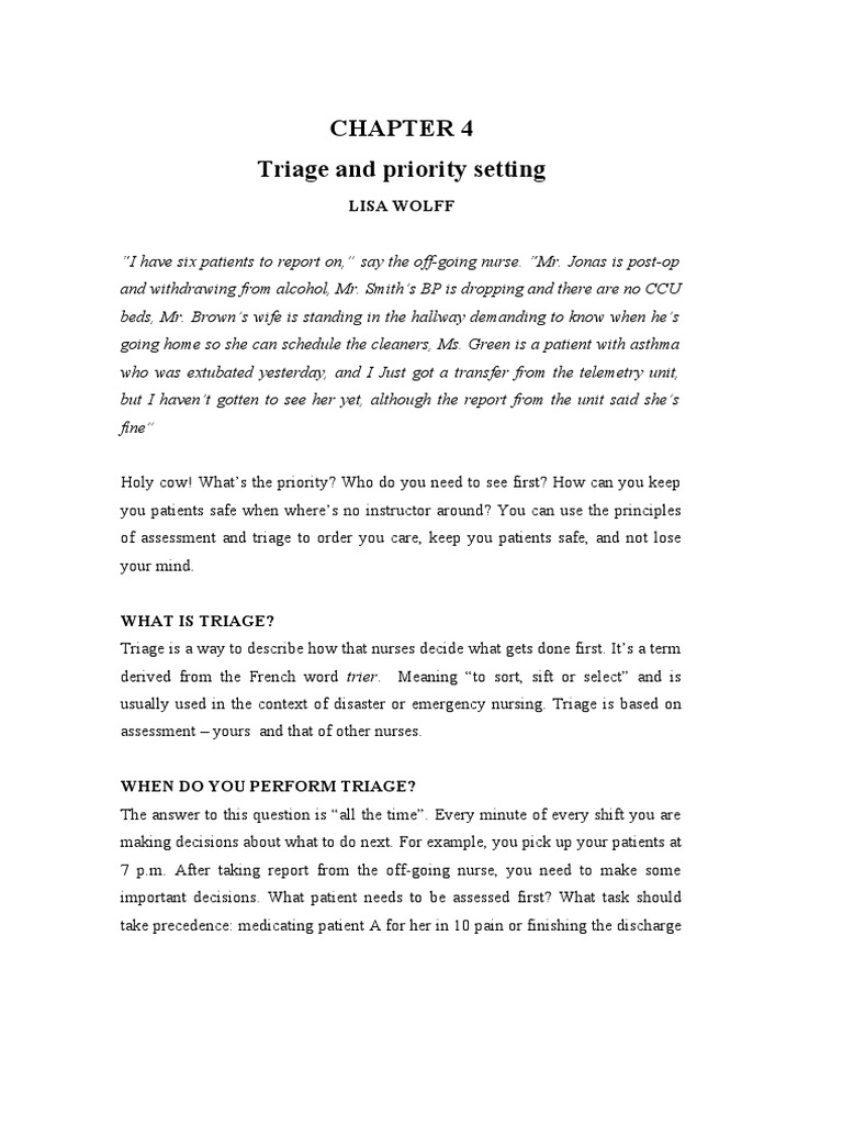 Triage Principles for Nursing Prioritization | PDF | Health Sciences ...