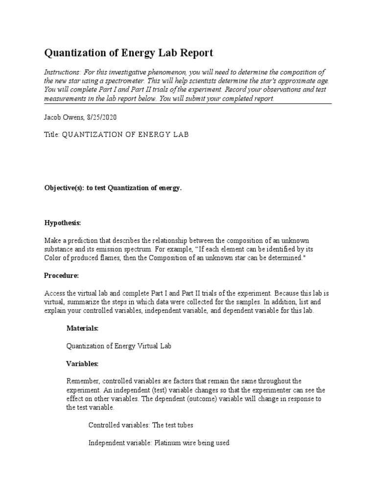 Quantization of Energy Lab Report | PDF | Green | Experiment