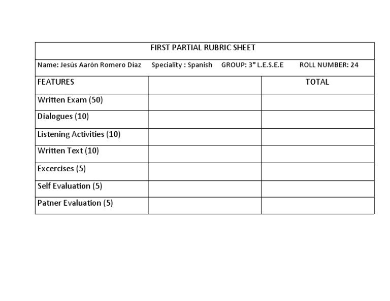 Spanish Rubric for Student Evaluation | PDF | Language Arts ...