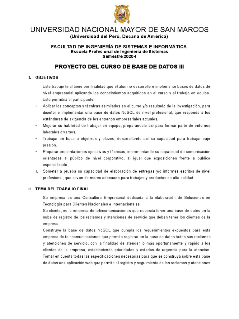 Proyecto NoSQL Base de Datos III 2020 I | PDF | Bases de datos | Software