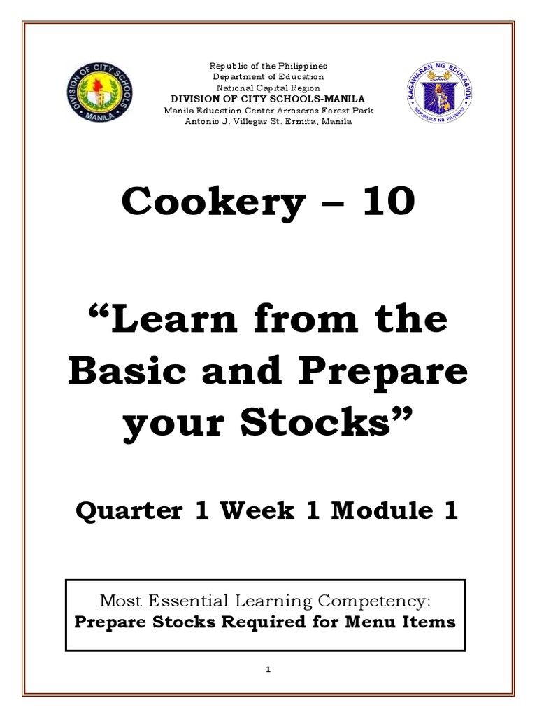 COOKERY-TVE 10 - Q1 - W1 - Mod1 PDF | PDF | Stock (Food) | Food Ingredients