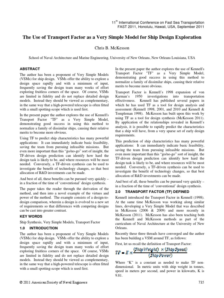 The Use of Transport Factor As A Very Si | PDF | Ships | Drag (Physics)