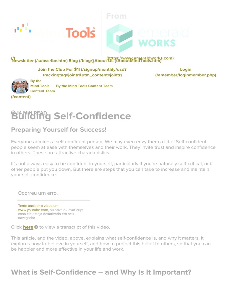 Building Self-Confidence - Stress Management From Mind Tools | PDF ...