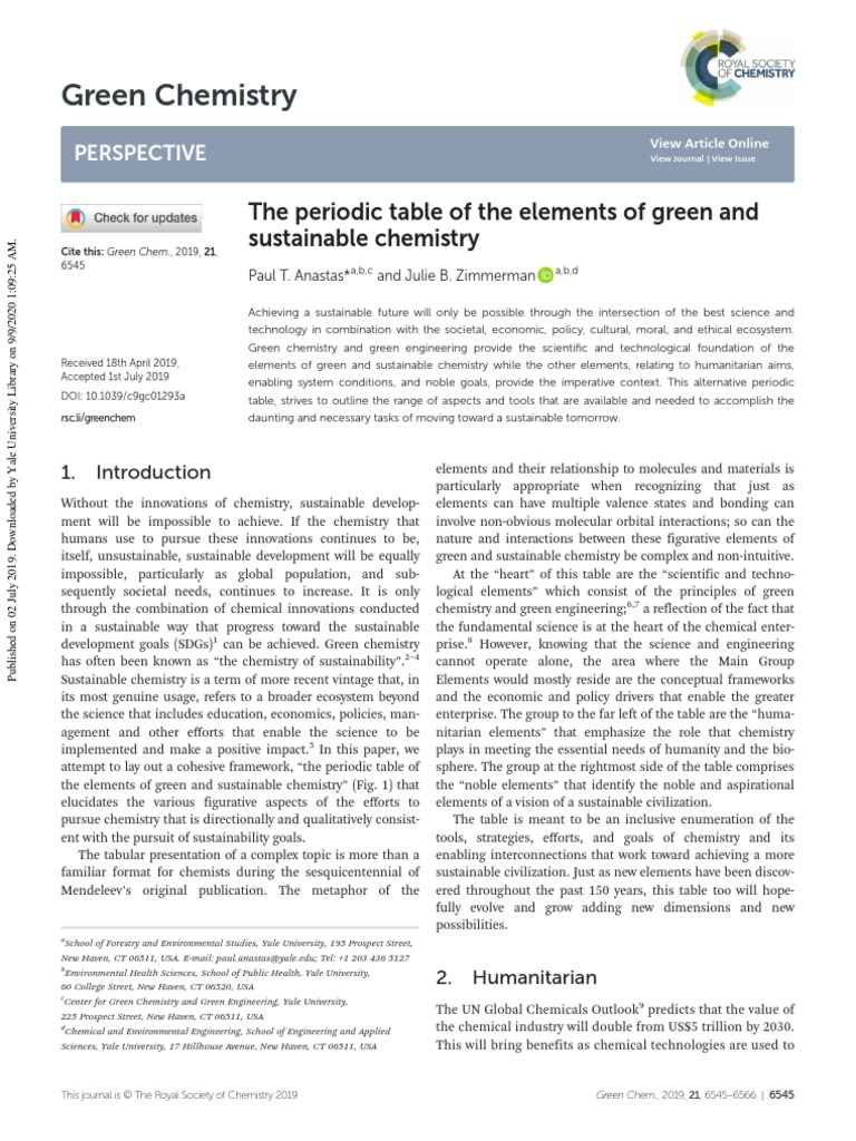 Green Chemistry: The Periodic Table of The Elements of Green and ...