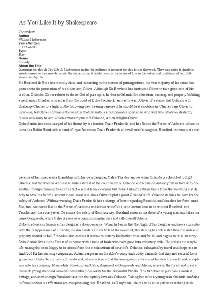 As You Like It by Shakespeare | PDF | As You Like It | Plays