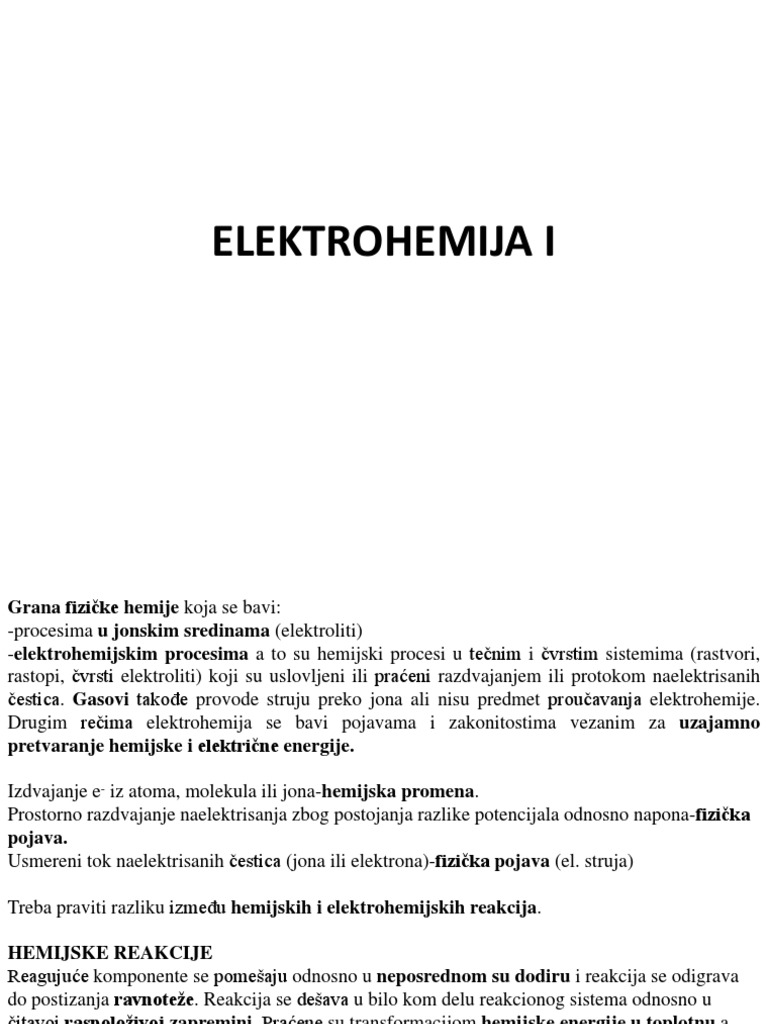 Treba Praviti Razliku Između Hemijskih I Elektrohemijskih Reakcija. | PDF