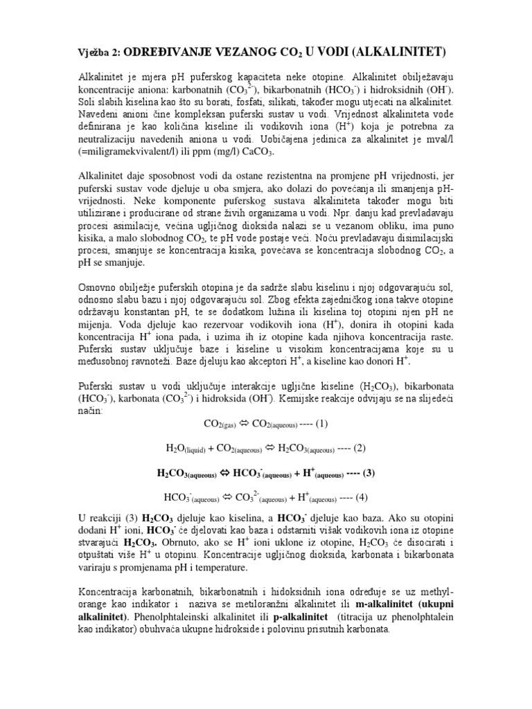 VJEZBA 2 3 Alkalinitet I Tvrdoca Odredjivanje CO2 U Vodi | PDF