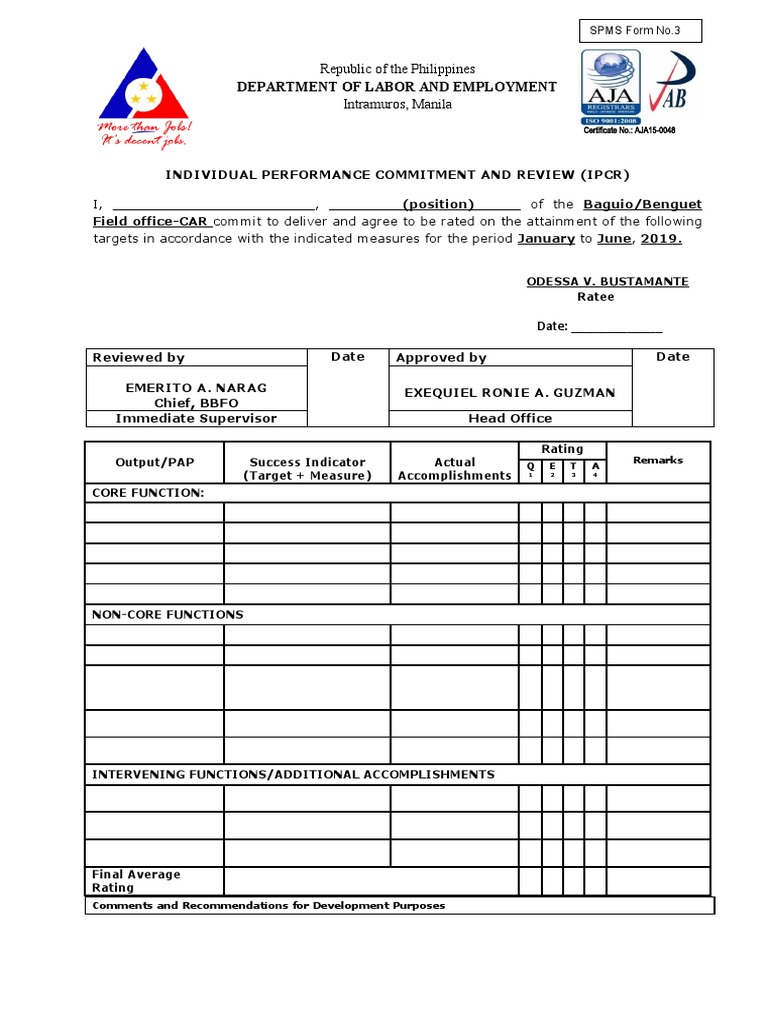 IPCR FORM 3-For Staff | PDF