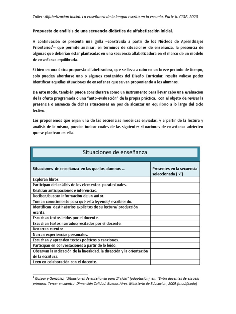 Para Análisis De Una Secuencia Didáctica Ai Pdf Escritura Plan