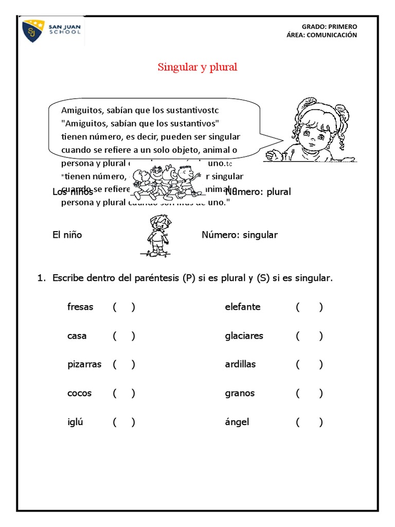 Hojas De Trabajo De Sustantivos En Plural De Primer Grado