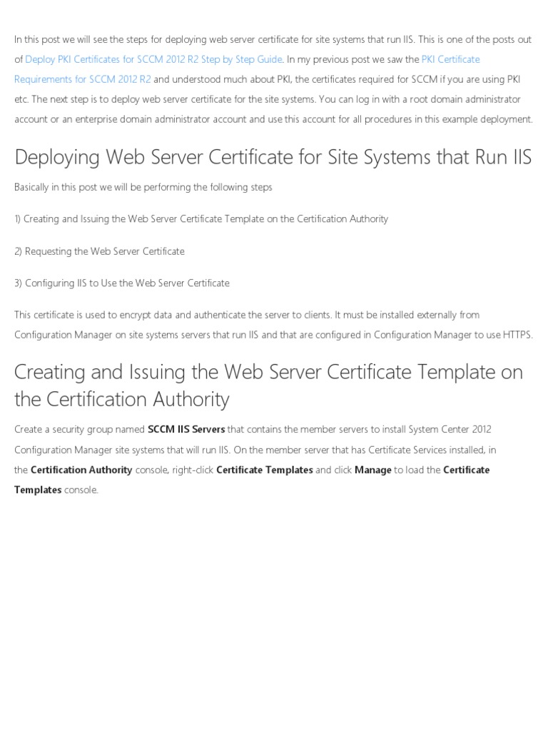 Deploying Web Server Certificate For Site Systems | PDF | Public Key ...