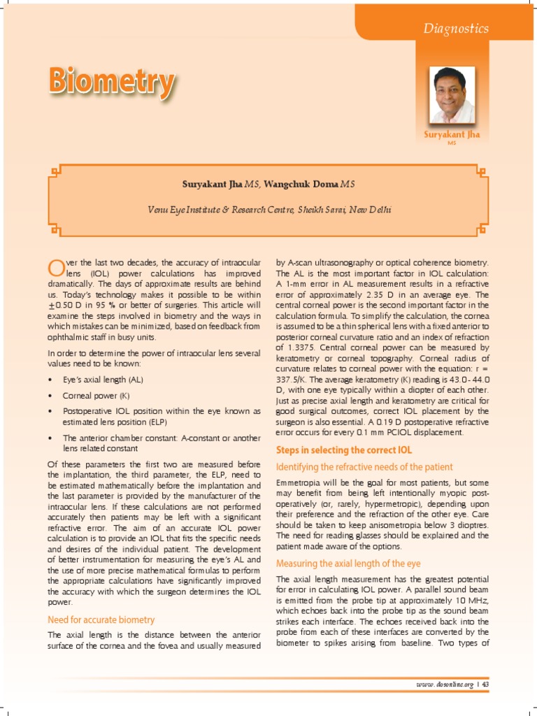 Biometry by Suryakant Jha and Wangchuk Doma PDF | PDF | Facial Features | Optics