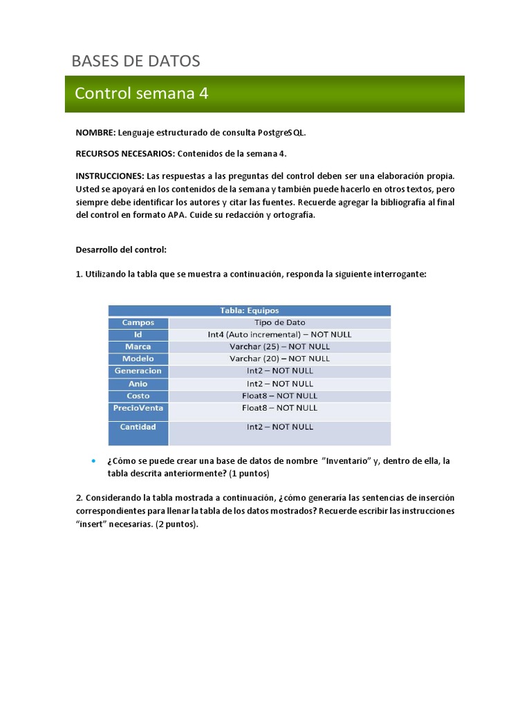 04 Bases de Datos Control V1 | PDF