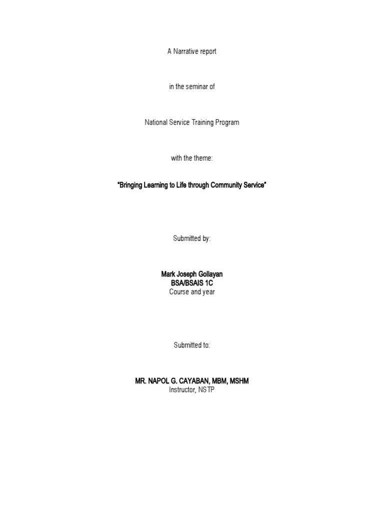 Narrative Report | PDF | Volunteering | Learning