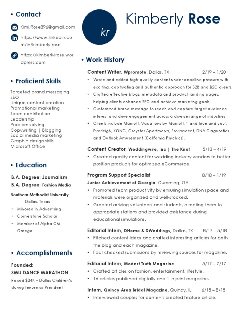 Kimberly Rose Resume 2020U PDF | PDF | Marketing | Search Engine ...