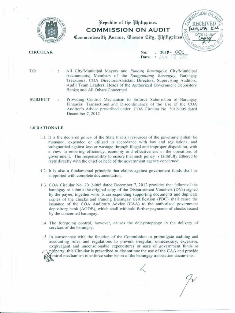 COA Circular 2019 001 Re Control Mechanism To Enforce The Submission of ...