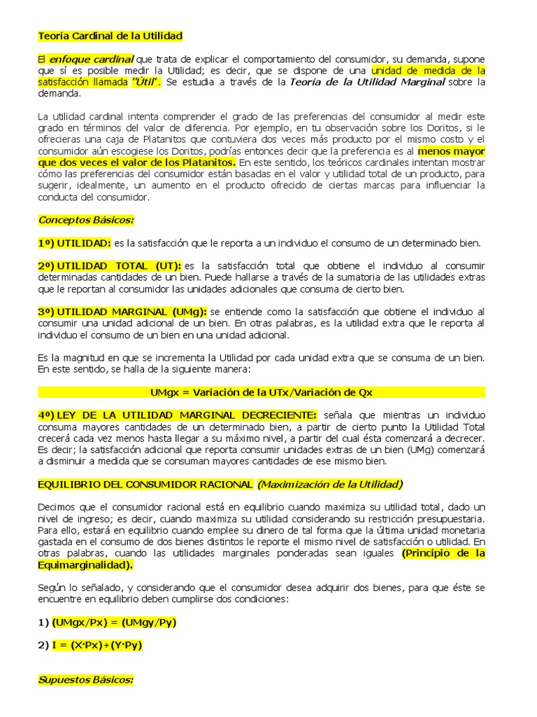 Teoria Cardinal de La Utilidad | PDF | Utilidad | Utilidad marginal