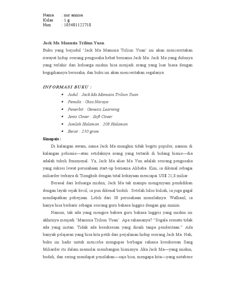 Resensi Buku Jack Ma | PDF Resensi Buku Jack Ma | PDF