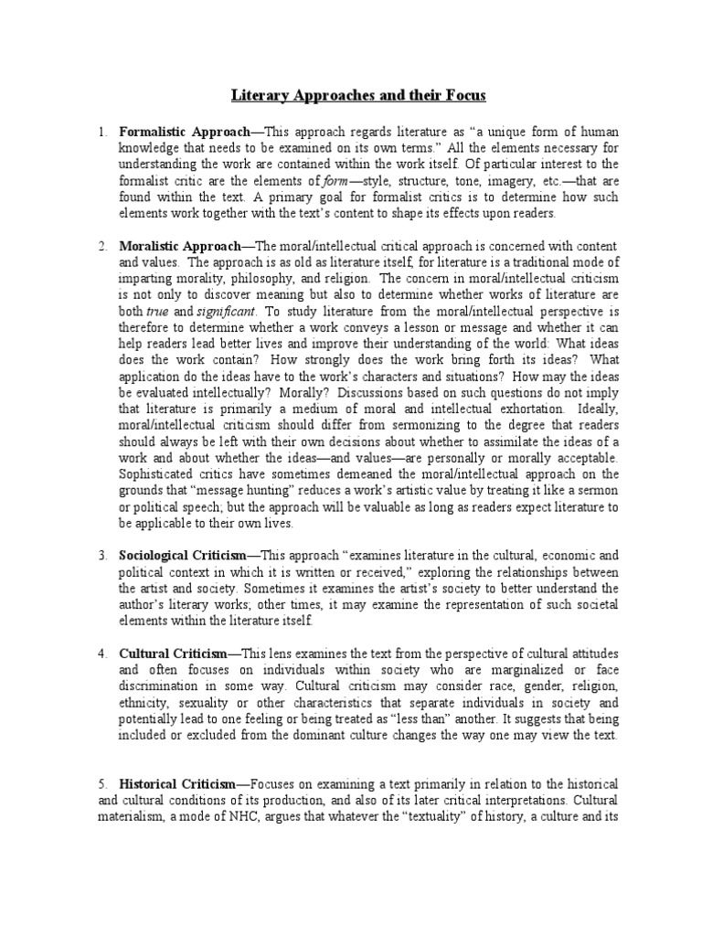 Literary Approaches and Their Focus | PDF | Idea | Gender