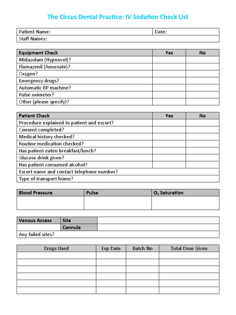 Sedation Check List-1 | PDF