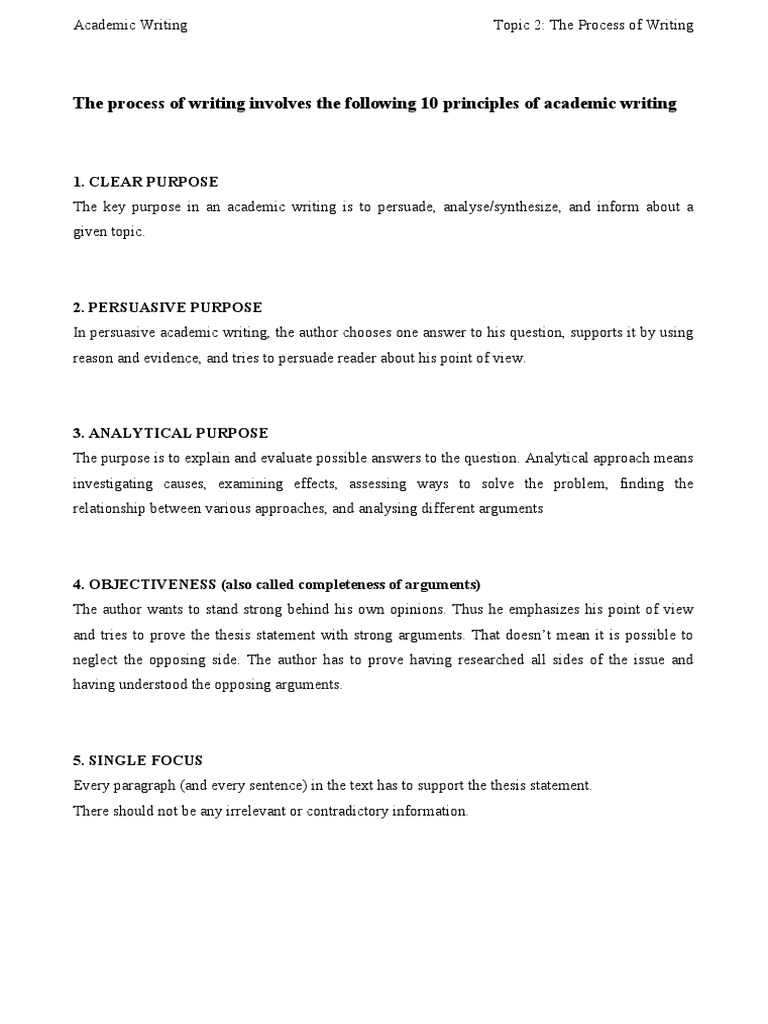 The Process of Writing Involves The Following 10 Principles of Academic ...