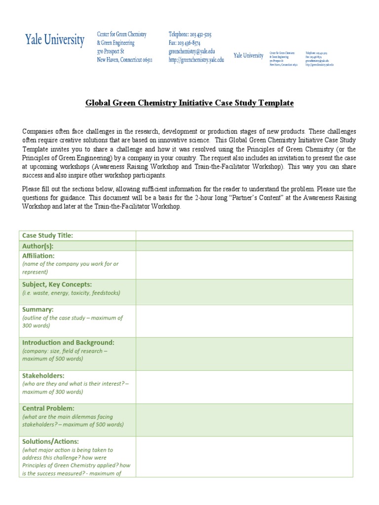 Global Green Chemistry Initiative Case Study Template - FINAL | PDF ...