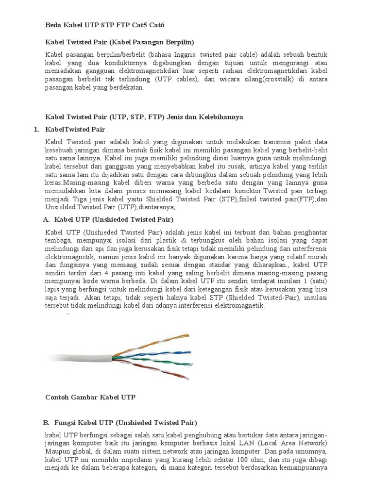Beda Kabel UTP STP FTP Cat5 Cat6 | PDF