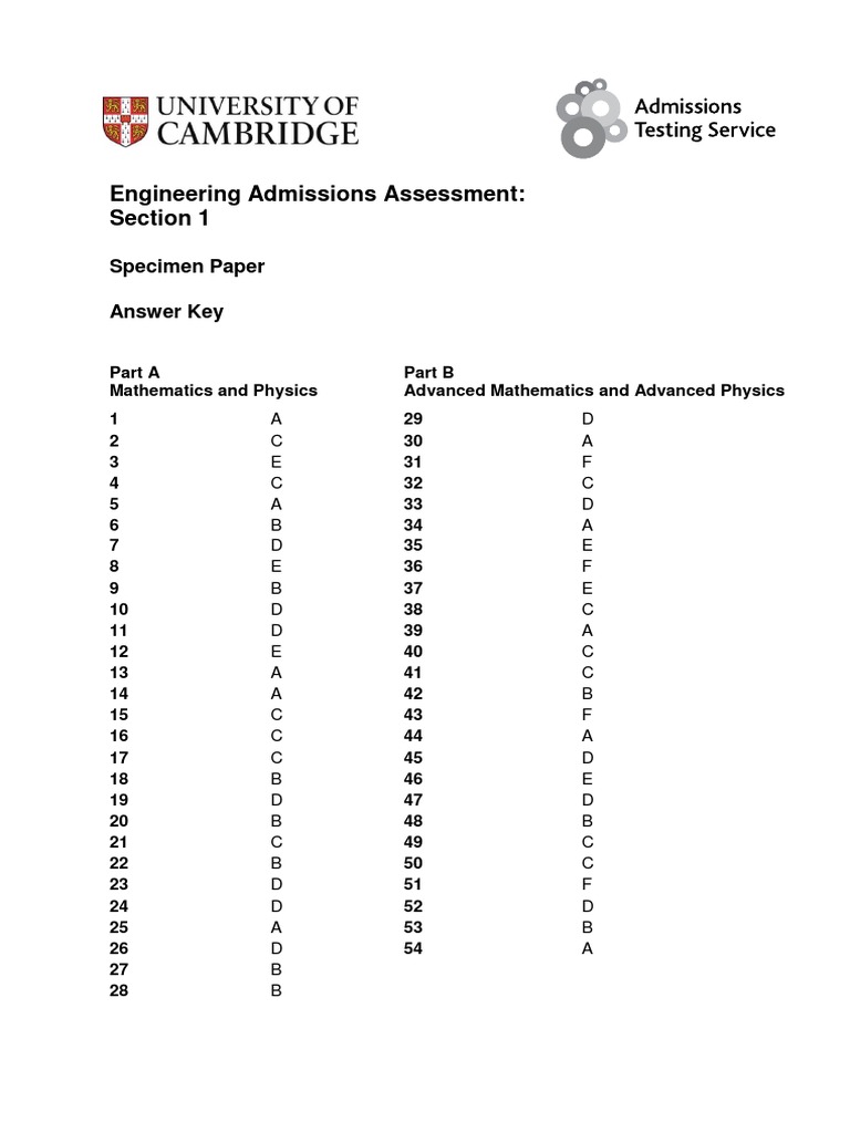 EngAA Specimen Paper Answer Key | PDF