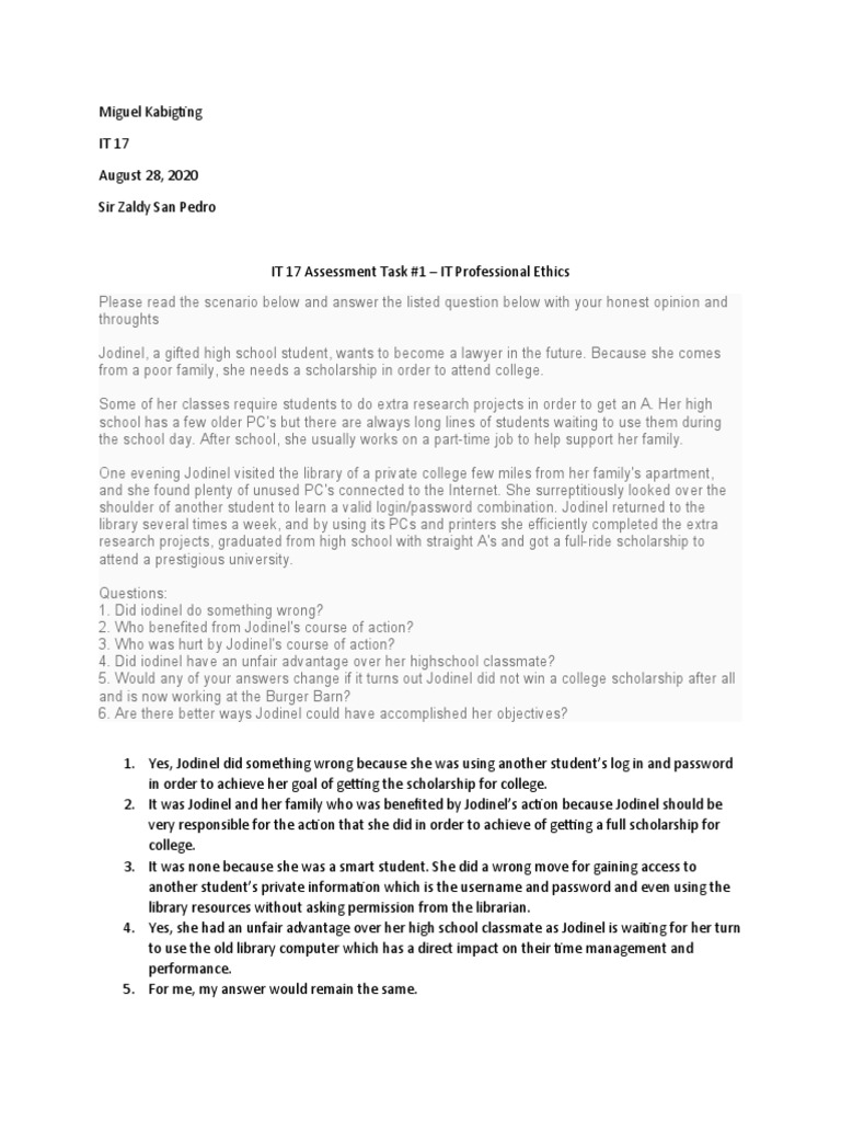 IT 17 Assessment Task 1 - Miguel Kabigting | PDF | Librarian | Password