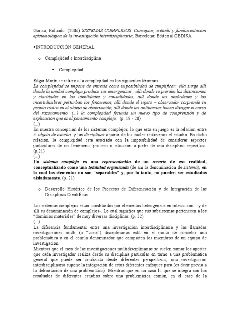 Sistemas Complejos - García, Rolando | PDF | Interdisciplinariedad | Complejidad