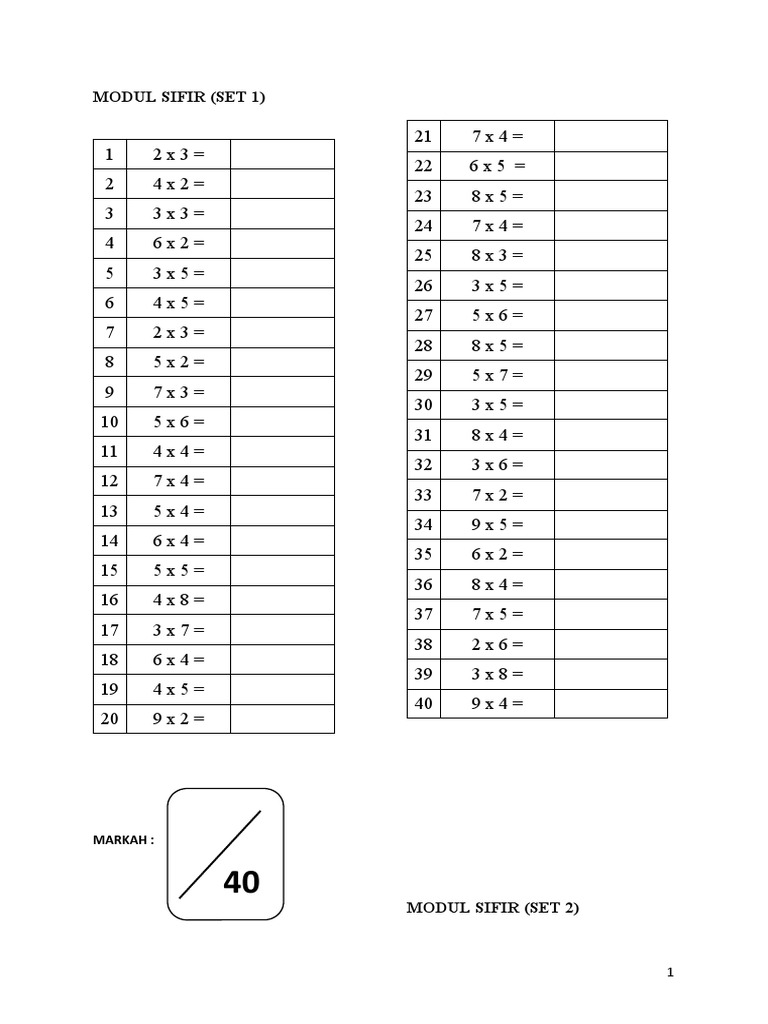 Modul Sifir (Set 1) : Markah | PDF