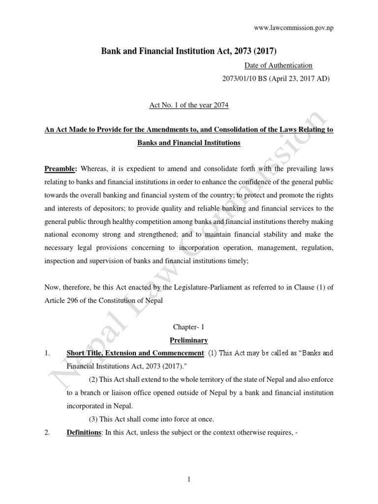 Bank and Financial Institution Act 2073 2017 PDF | PDF | Securities ...