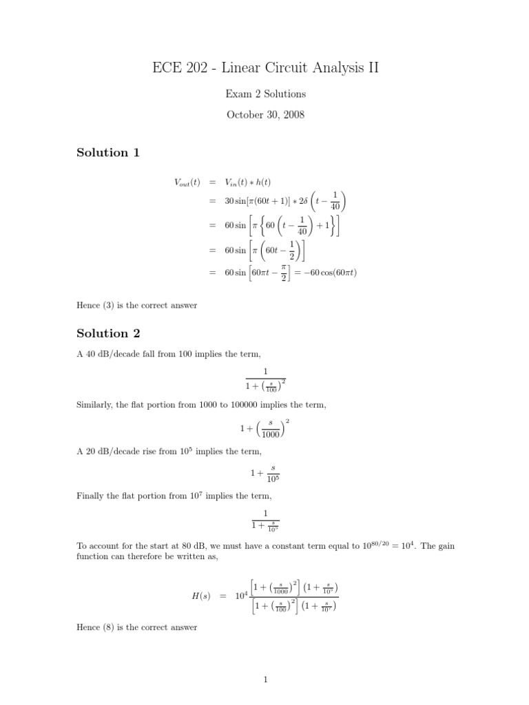 ECE 202 - Linear Circuit Analysis II: Solution 1 | PDF | Electronic ...