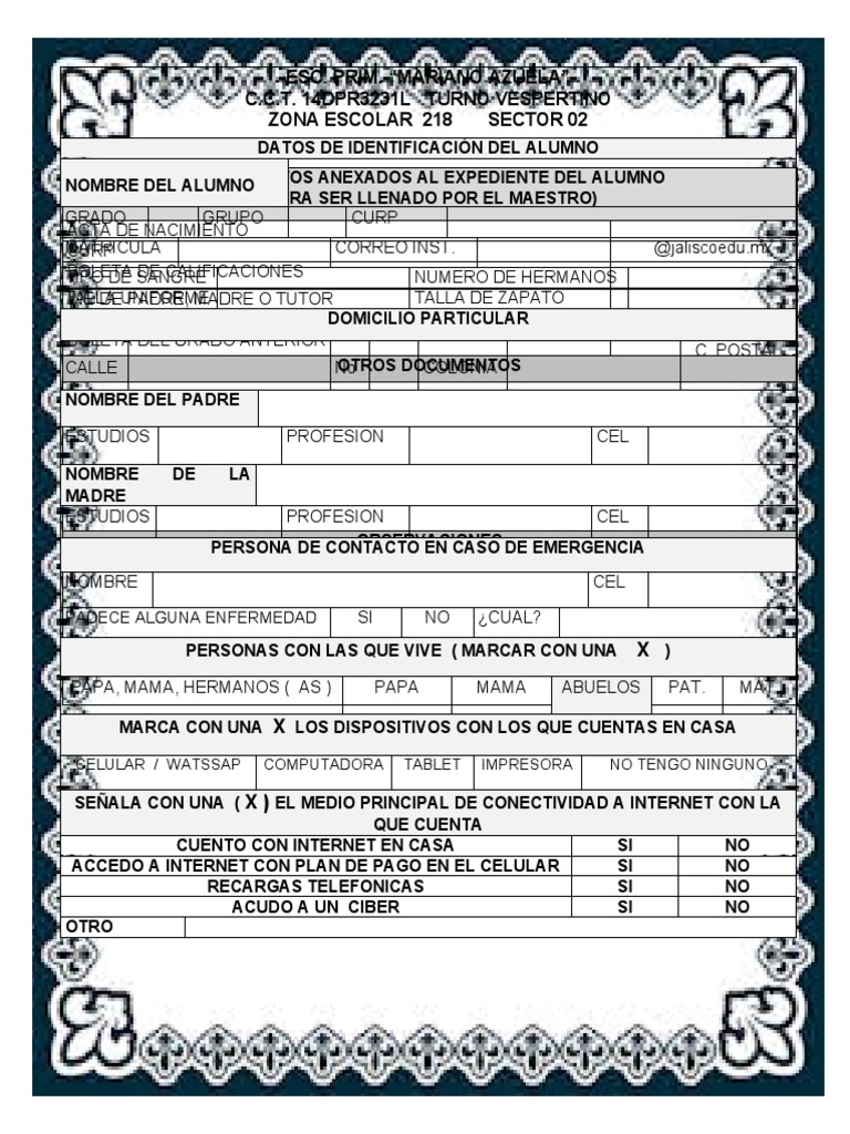 Ficha de Datos Del Alumno | PDF