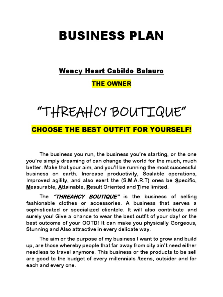 "Threahcy Boutique": Business Plan | PDF | Swot Analysis | Entrepreneurship