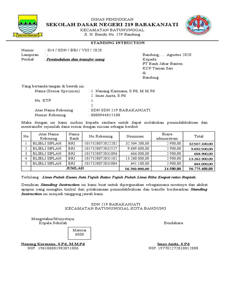 Format STANDING INSTRUCTION BELANJA CAWU 2 OK BBJ | PDF