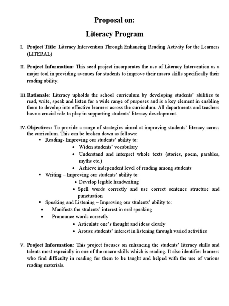 Project Proposal Literacy | PDF | Literacy | Curriculum