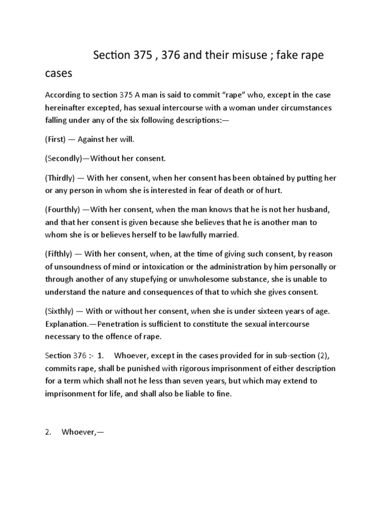 Section 375 and Its Misuse | PDF | Consent | Rape