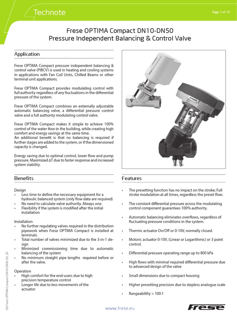 Frese OPTIMA Compact pressure independent balancing valve technote ...