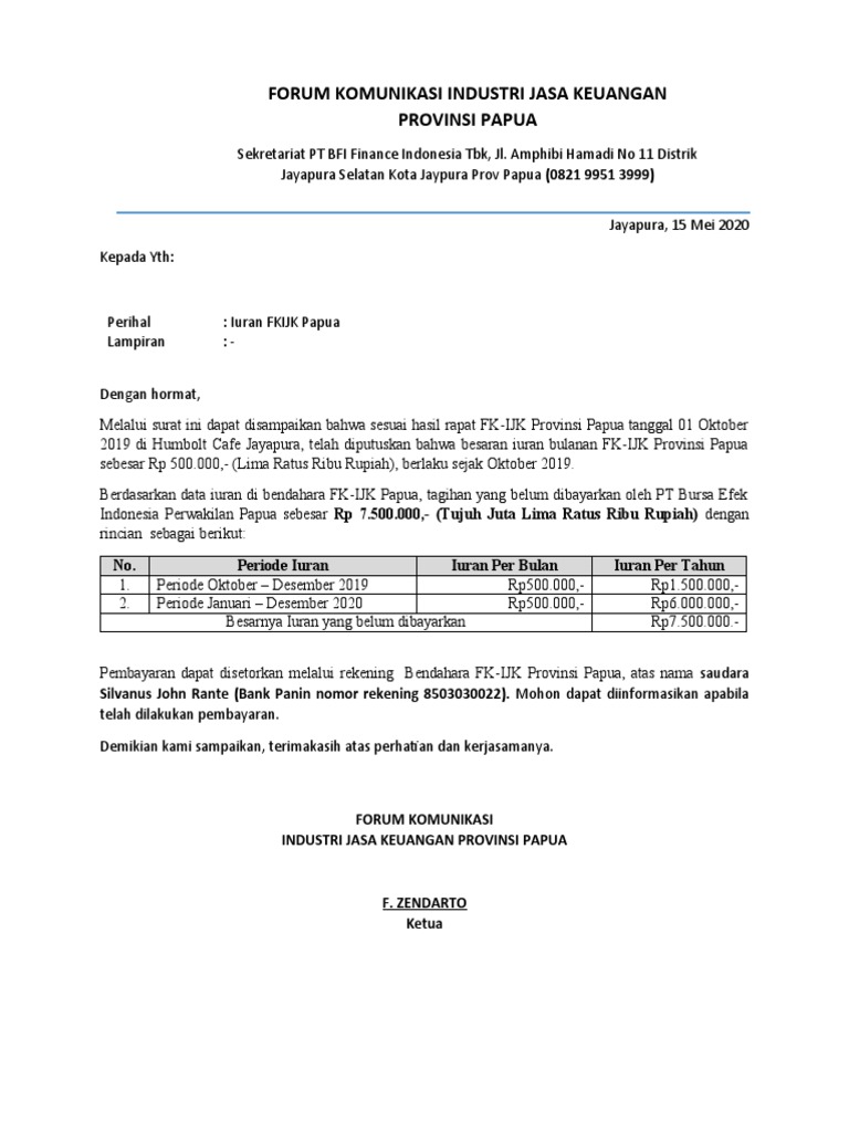 Surat Iuran Bulanan | PDF