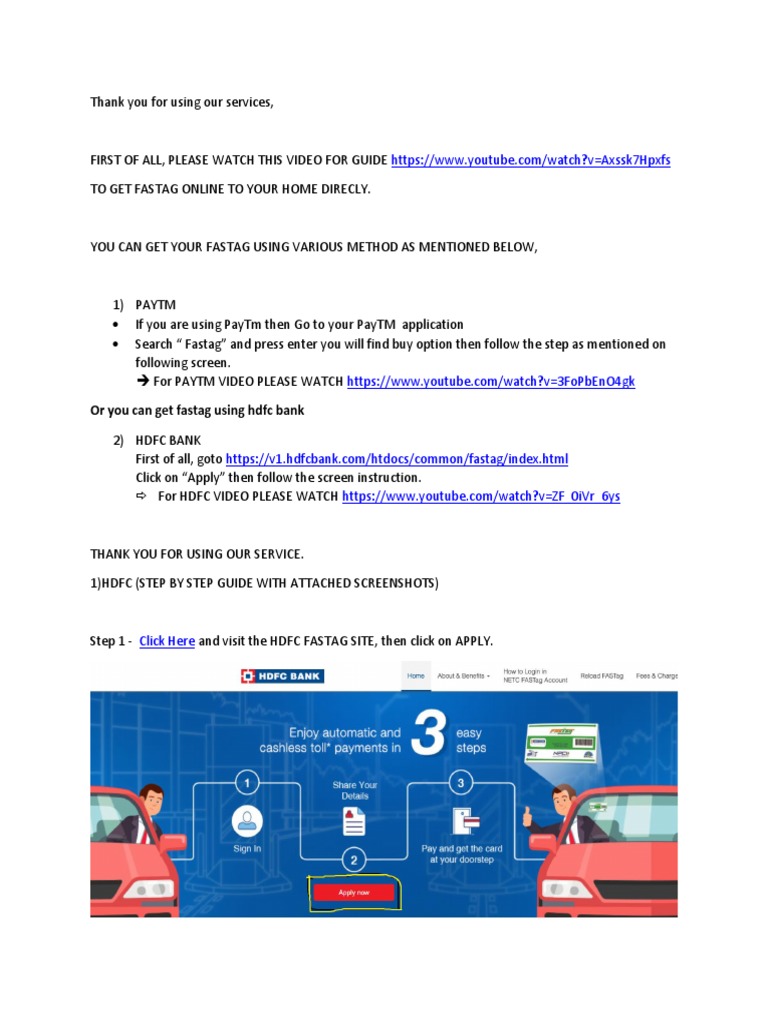 HDFC Fastag Application Guide | PDF