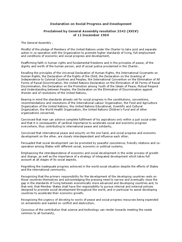 DeclarationOnSocialProgressAndDevelopment (1969) PDF | PDF | United ...