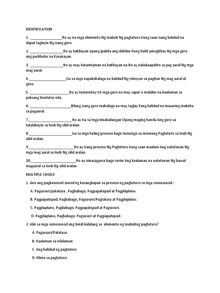 Test Questions Filipino | PDF