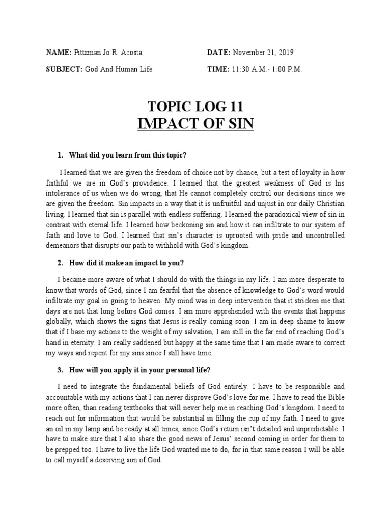 Topic Log 11 | PDF | God | Free Will