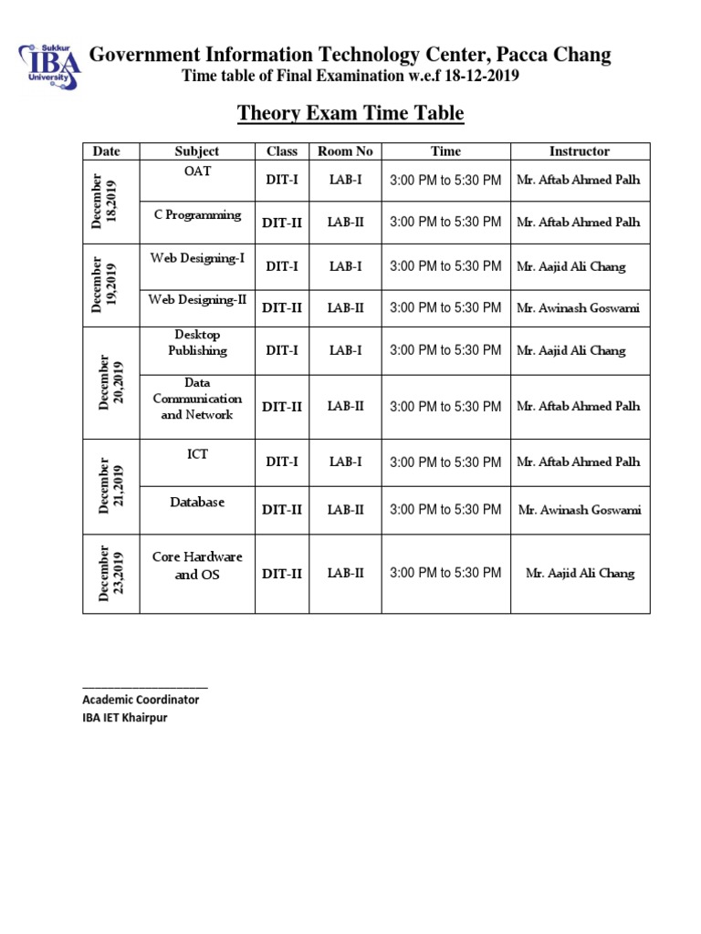 Final - Exam - Time - Table (Theory) | PDF | Computers