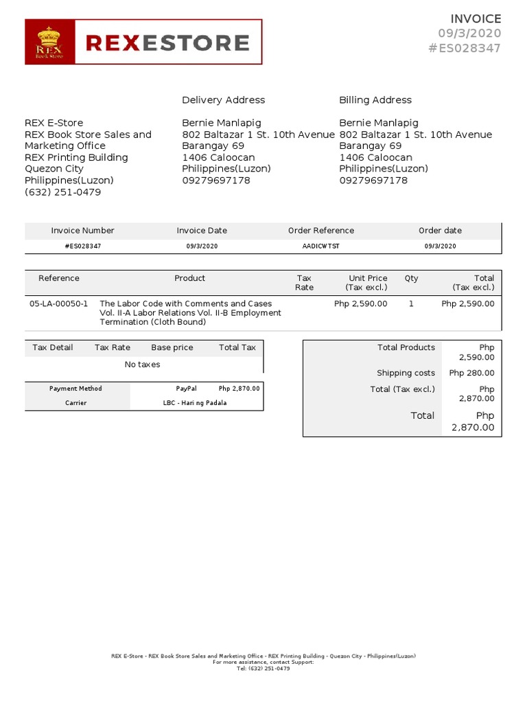 Delivery Address Billing Address: Invoice Number Invoice Date Order ...