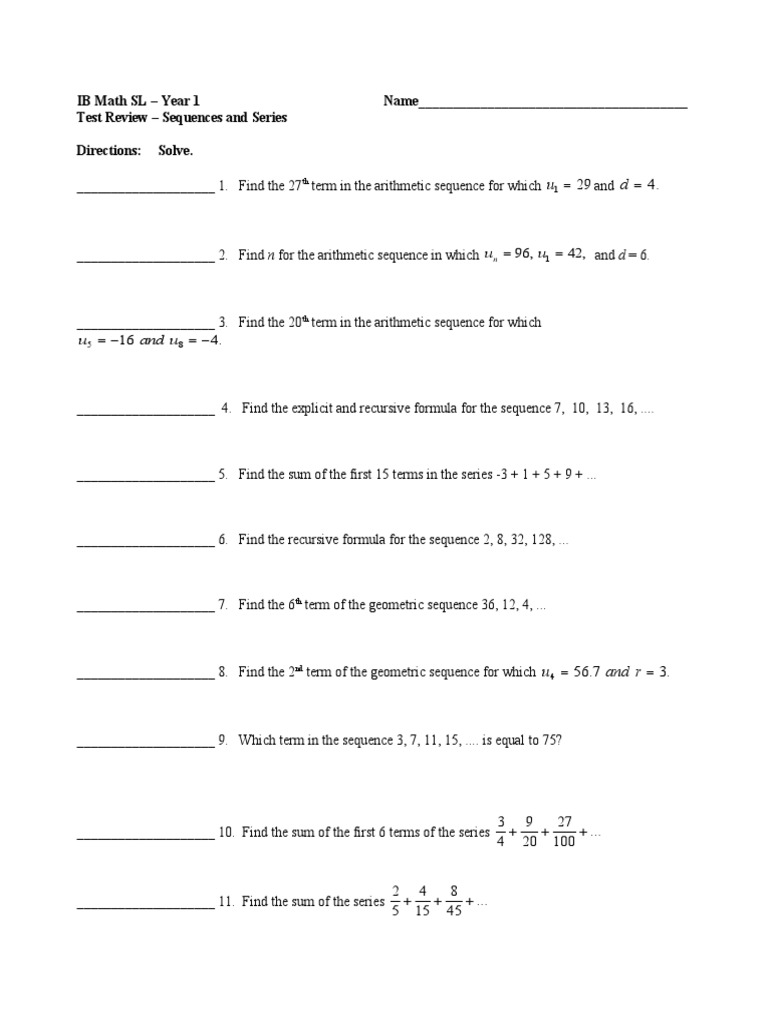 1 Sequences Review SL | PDF | Sequence | Arithmetic