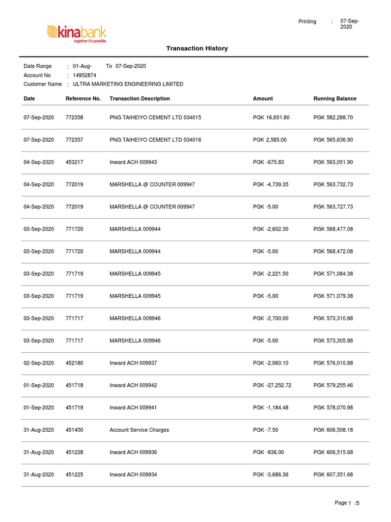 Transaction History: Date Transaction Description Running Balance ...