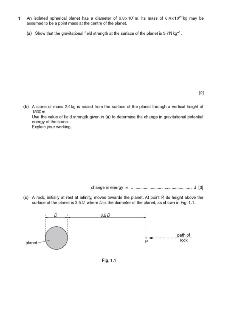 Grade 12 Worksheet On Gravitational Fields | PDF